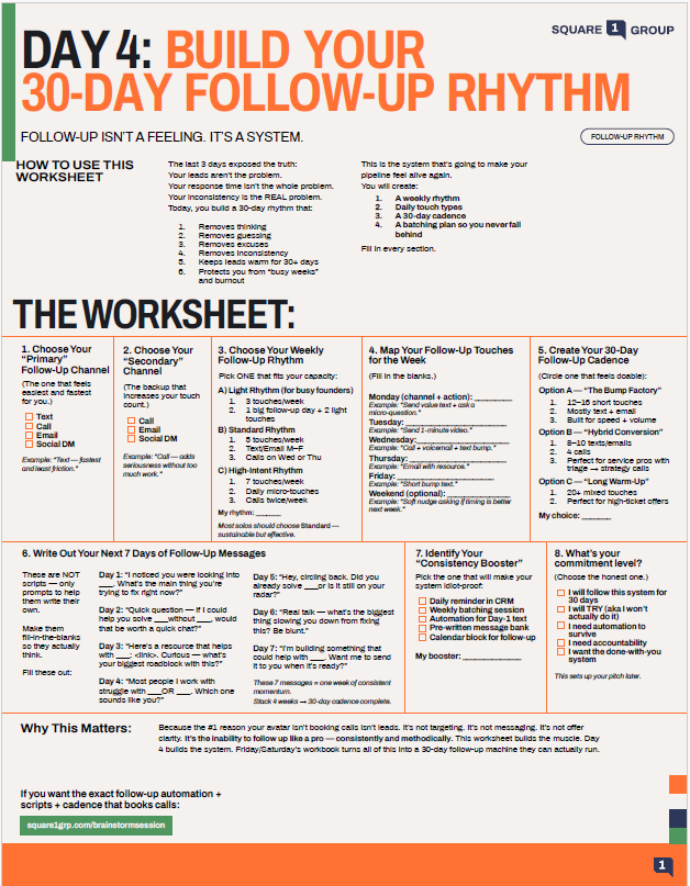 Build Your 30-Day Follow-Up Rhythm - Square 1 Group