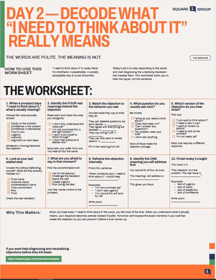Decode What “I Need to Think About It” Really Means - Square 1 Group